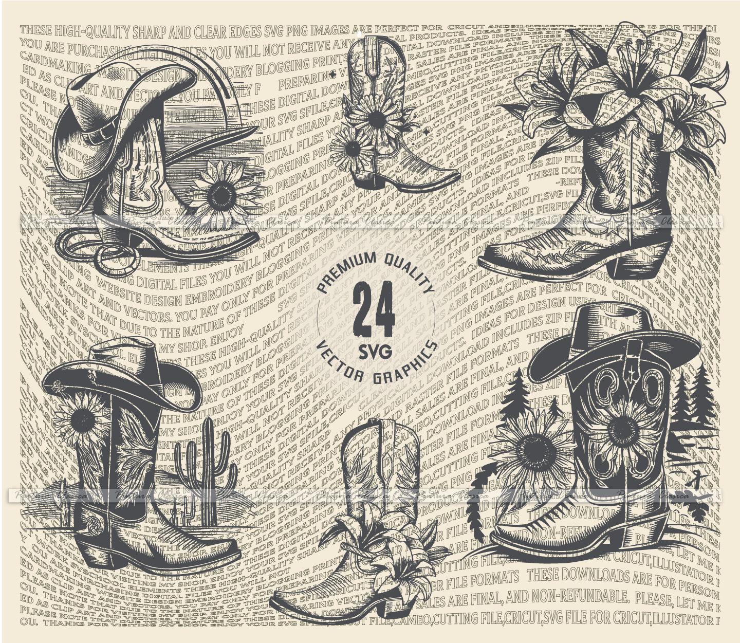 Cowboy Boot SVG Collection | 24 Vintage Style Designs for Craft ...