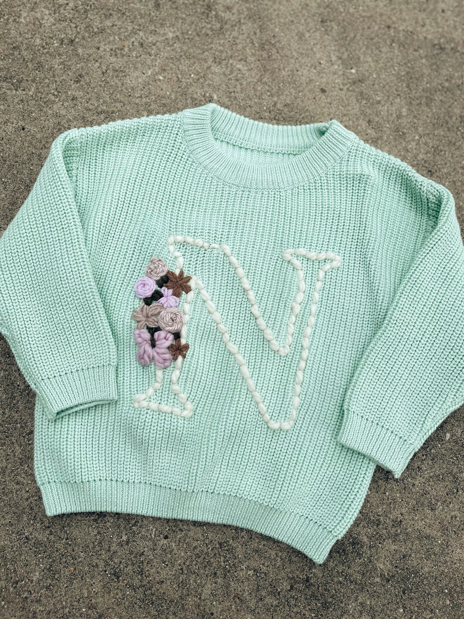 Personalized Embroidered Floral Letter Sweater, Infant Sweater, Toddler ...