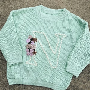 Personalized Embroidered Floral Letter Sweater, Infant Sweater, Toddler ...