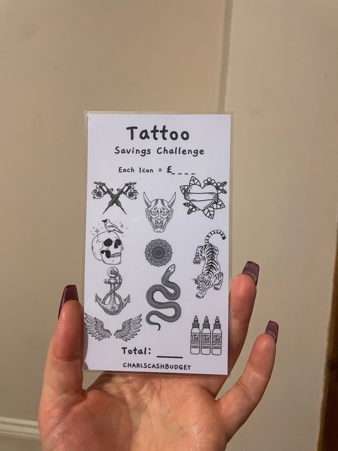 Tattoo Savings Challenge Tracker Cash Stuffing Savings Tracker ...