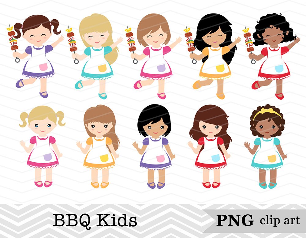 55 BBQ Party Boys Girls Clip Art, Summer Barbecue Kids Clipart, Girl ...