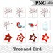 Digital Tree and Birds Clip Art, Wedding Birds Clipart, Blue and Red ...