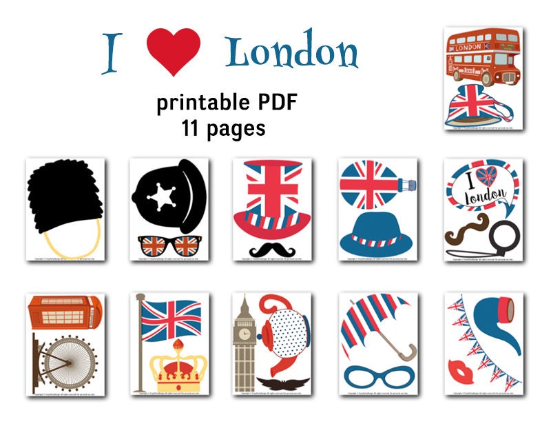 Printable I Love London Party Photo Booth Props, British Party Photo ...