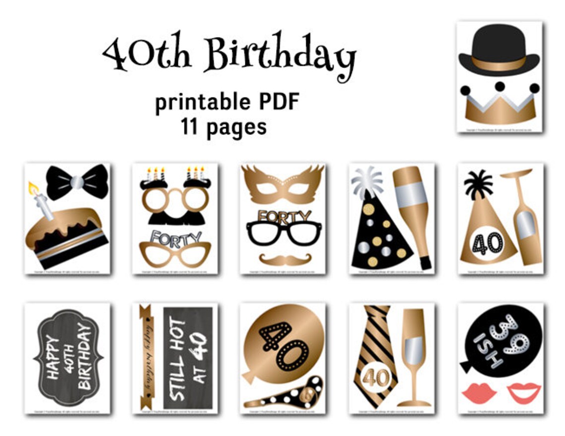 Printable 40th Birthday Photo Booth Props, Happy 40th Birthday Photo ...