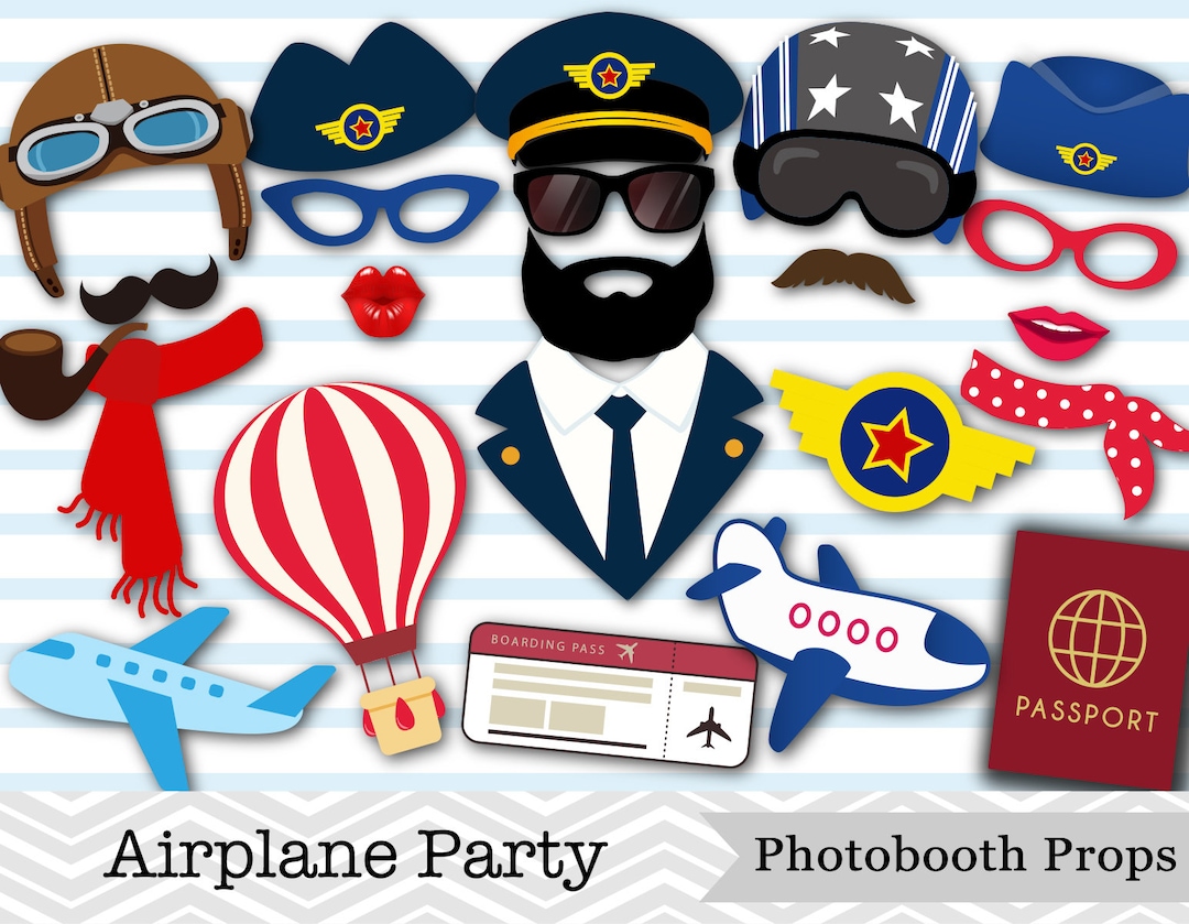 Printable Pilot Party Photo Booth Props, Airplane Party Photo Booth ...