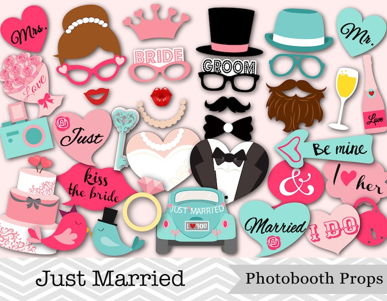 Printable Just Married Photo Booth Props, Wedding Party Photo Booth ...