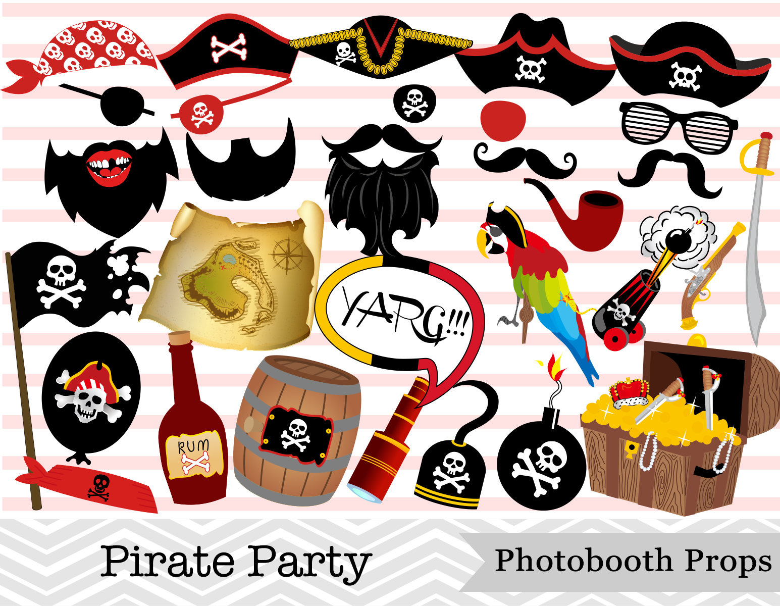 Printable Pirate Party Photo Booth Props, Pirate Birthday Party Photo ...
