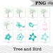 Digital Tree and Birds Clip Art, Wedding Birds Clipart, Blue and Green ...