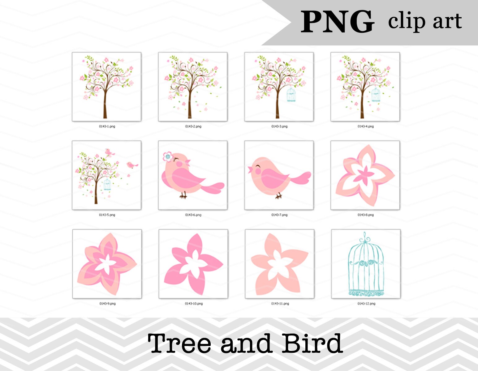 Digital Tree and Birds Clip Art Wedding Birds Clipart Pink - Etsy