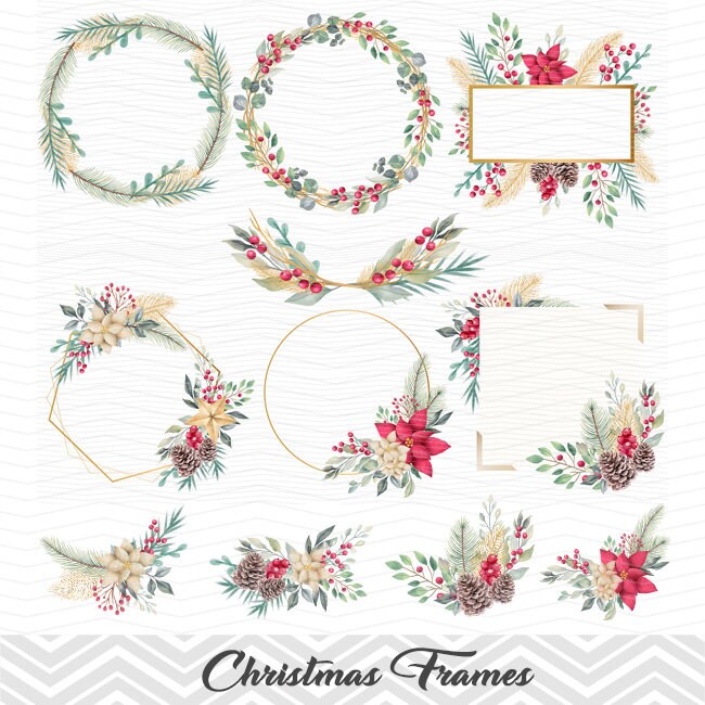 Christmas Frame Wreath Clipart, Watercolor Holiday Card Clipart ...