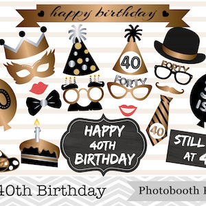 Printable 40th Birthday Photo Booth Props, Happy 40th Birthday Photo ...