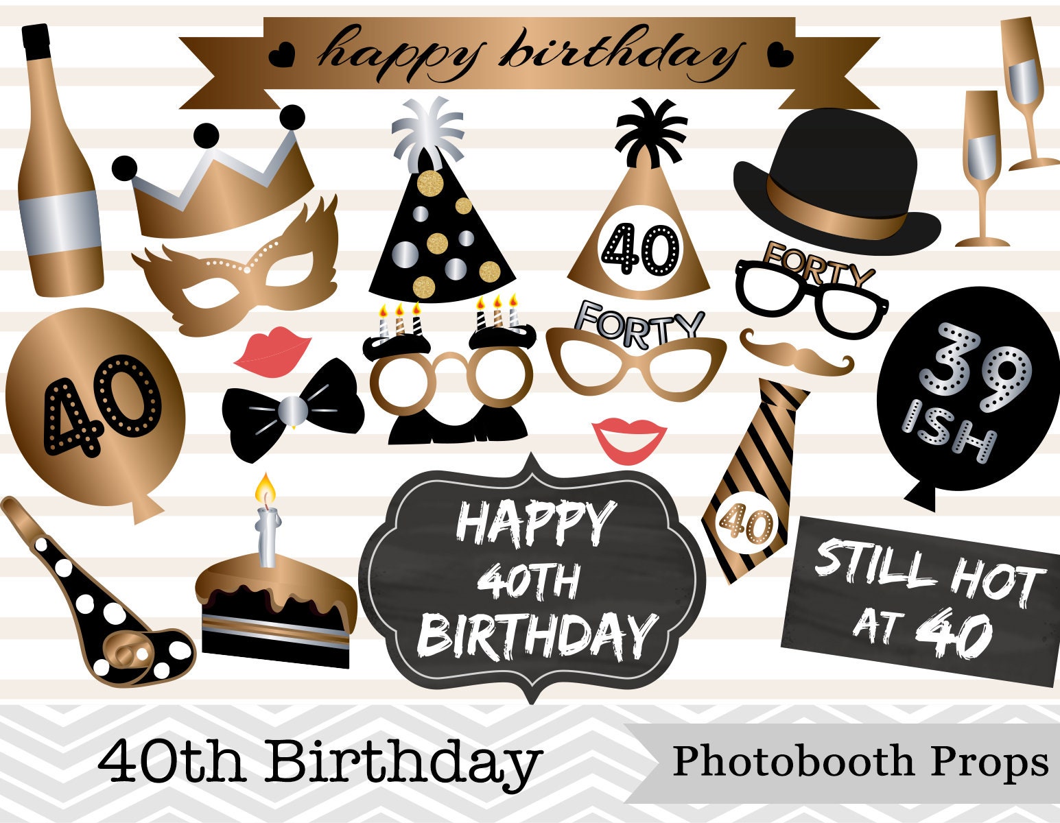 Printable 40th Birthday Photo Booth Props, Happy 40th Birthday Photo ...