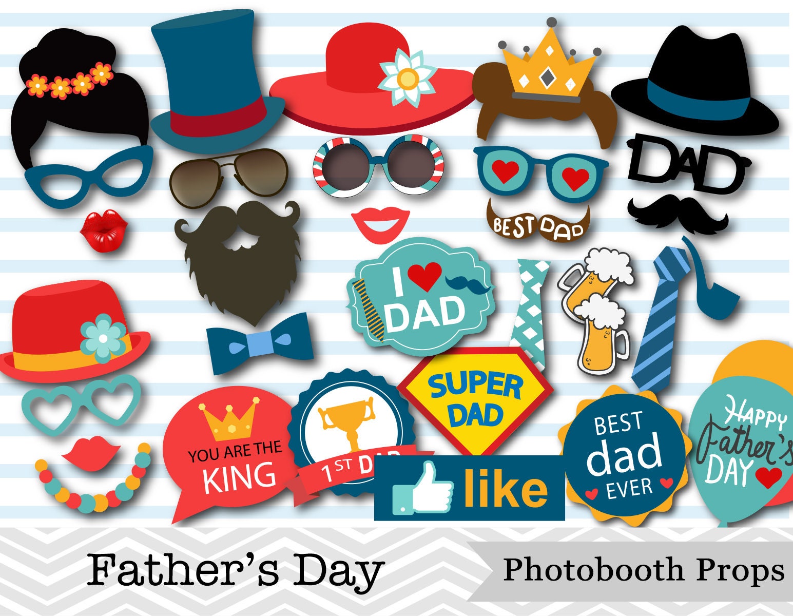 Printable Father's Day Photo Booth Props, I Love Dad Photo Booth Props ...