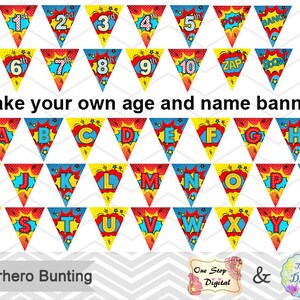 Printable Superhero Birthday Party Bunting Banner Flag, Make Your Own ...