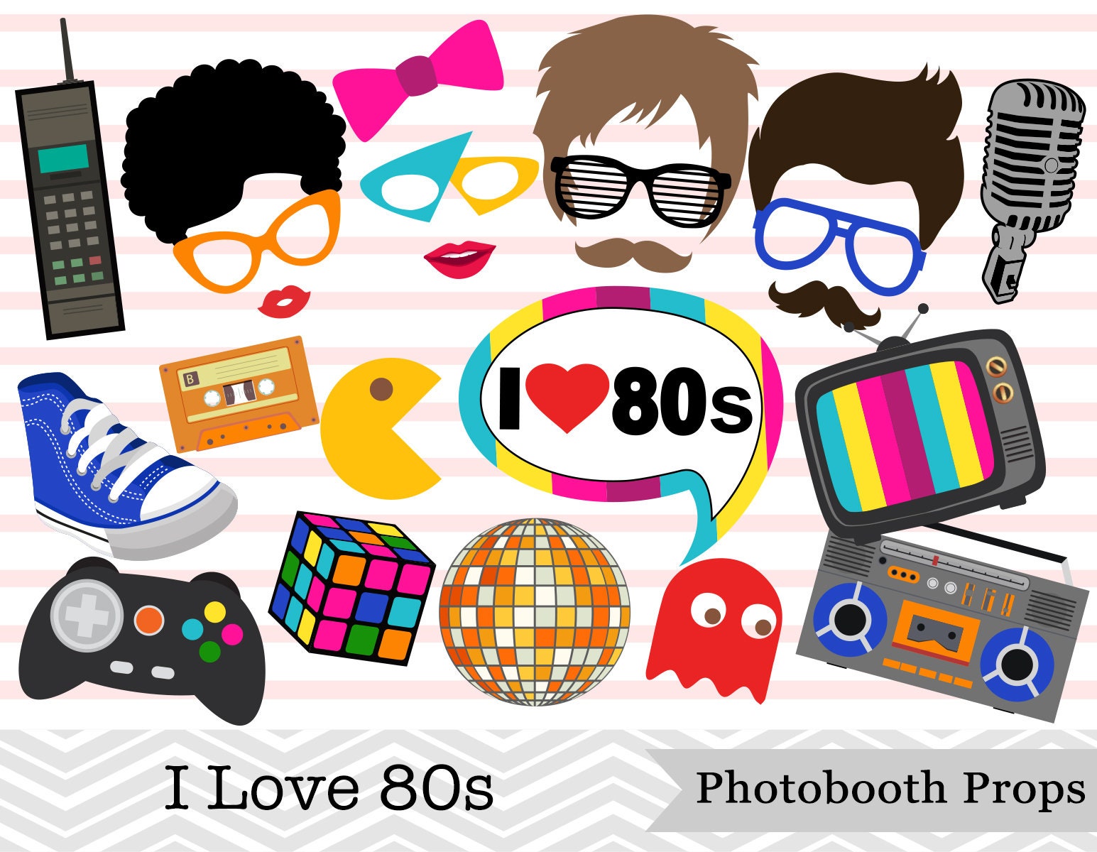Printable 1980's Party Photo Booth Props, I Love 80s Photo Booth Props ...