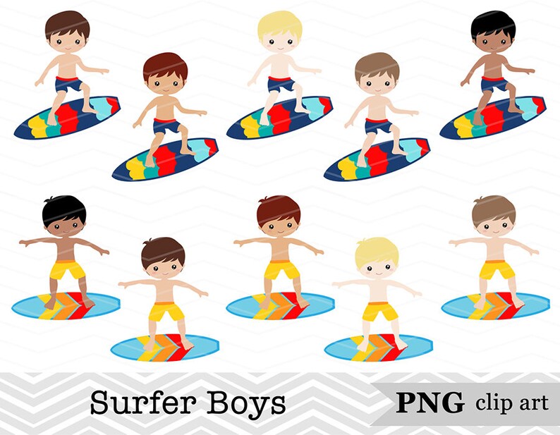 35 Surfer Boys Clip Art, Summer Vacation Clipart, Boy Surfing Clipart ...