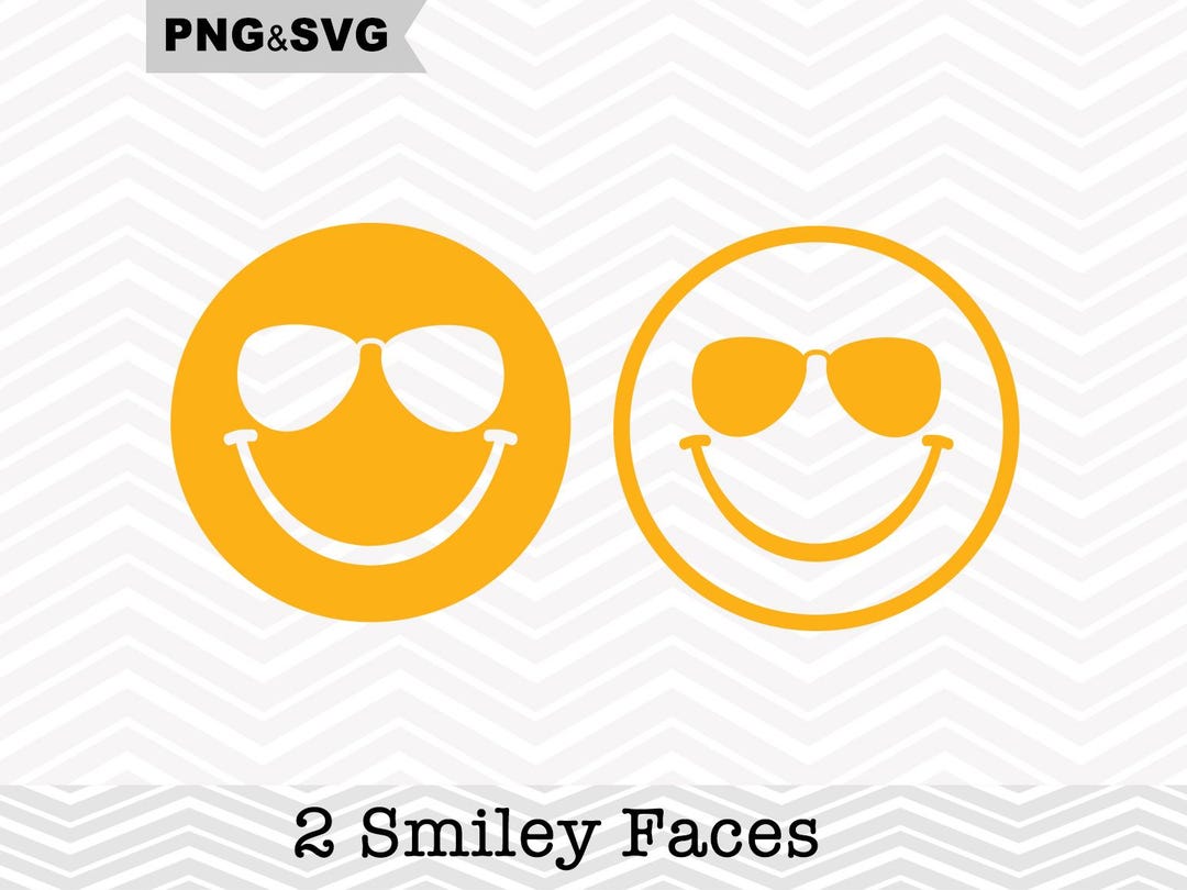 2 Smiley Face SVG, Smiley Face Sunglasses Clipart, Emoji SVG Cut File ...