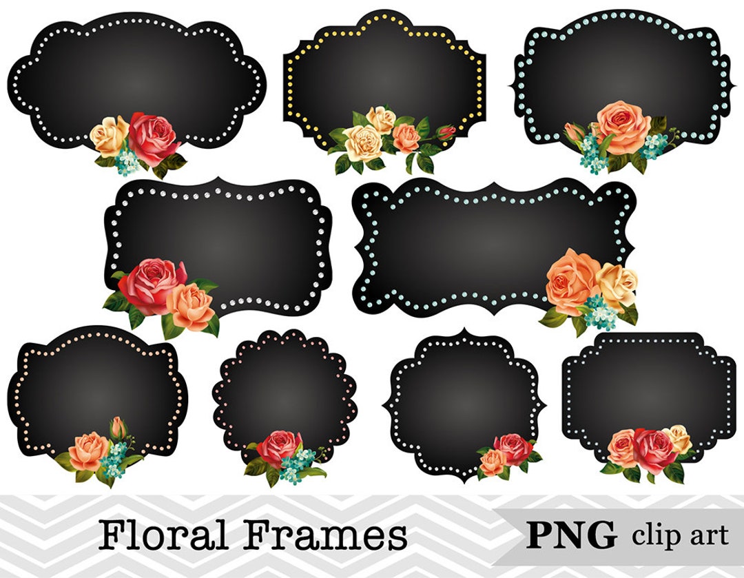 24 Digital Chalkboard Floral Frame Clip Art, Chalkboard Frame Clipart ...
