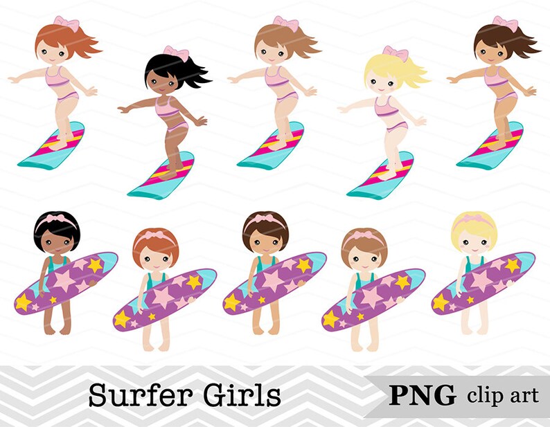 35 Surfer Girls Clip Art, Summer Vacation Clipart, Girl Surfing Clipart ...