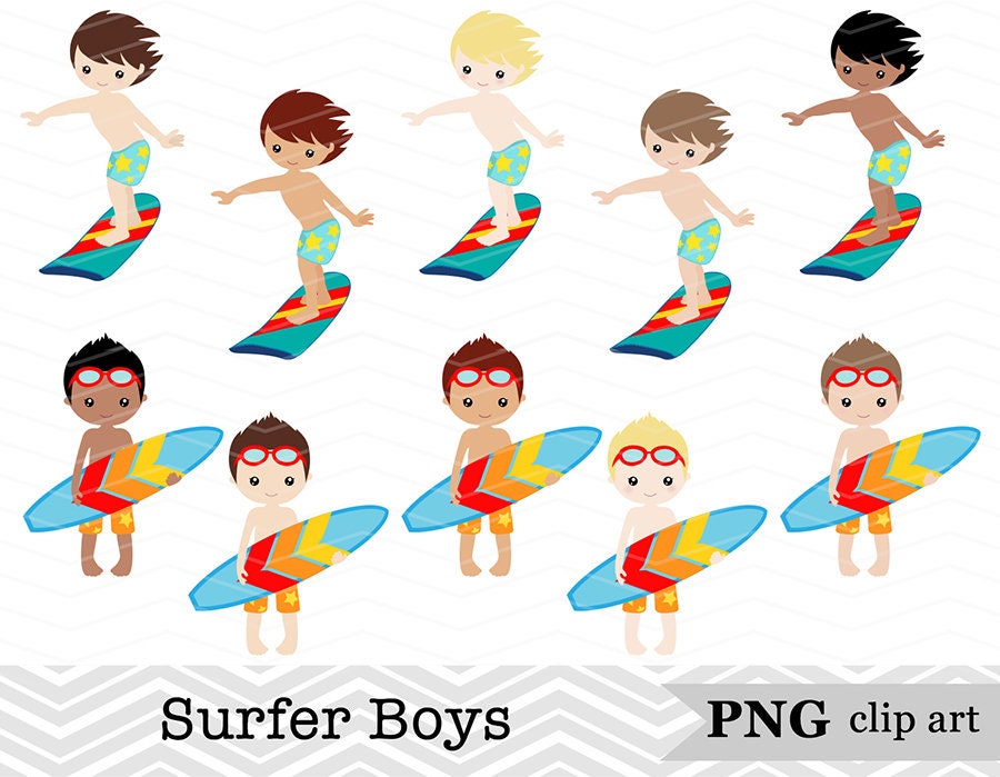35 Surfer Boys Clip Art, Summer Vacation Clipart, Boy Surfing Clipart ...