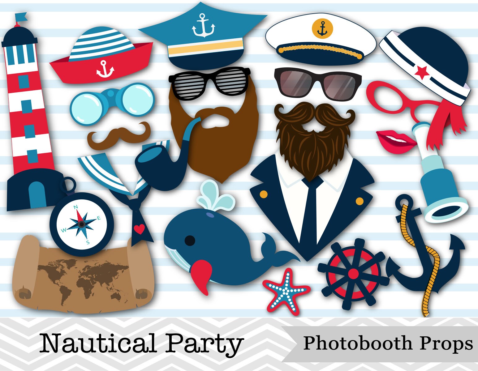 Printable Nautical Party Photo Booth Props, Sailor Party Photo Booth ...