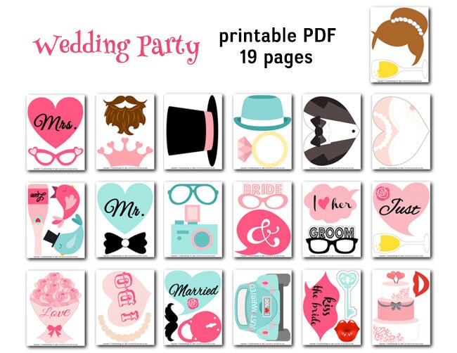 Printable Just Married Photo Booth Props, Wedding Party Photo Booth ...