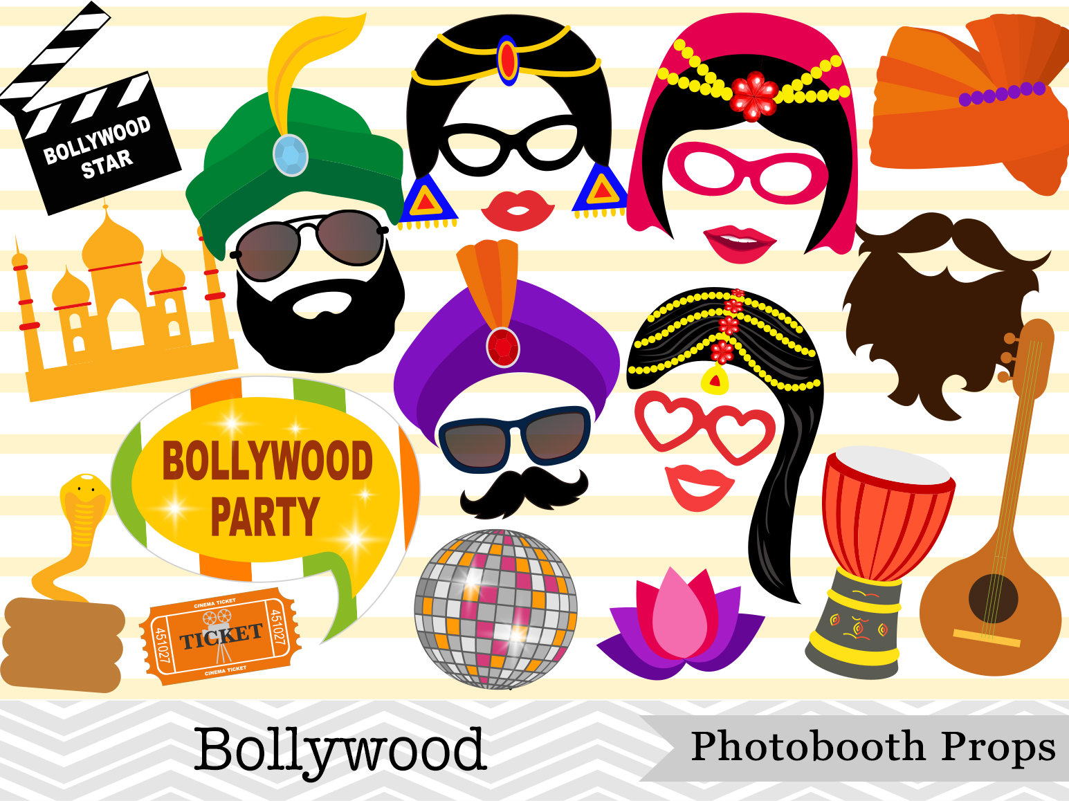 Printable Bollywood Party Photo Booth Props, India Themed Party Photo ...