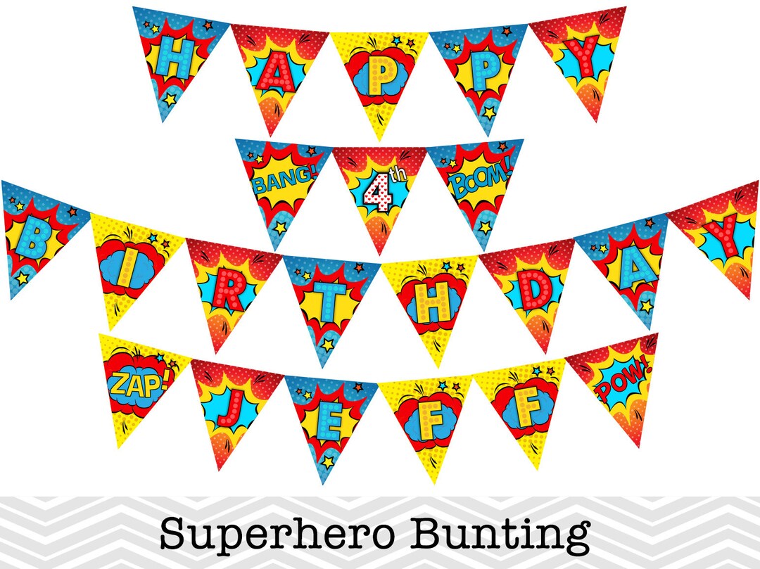 Printable Superhero Birthday Party Bunting Banner Flag, Make Your Own ...