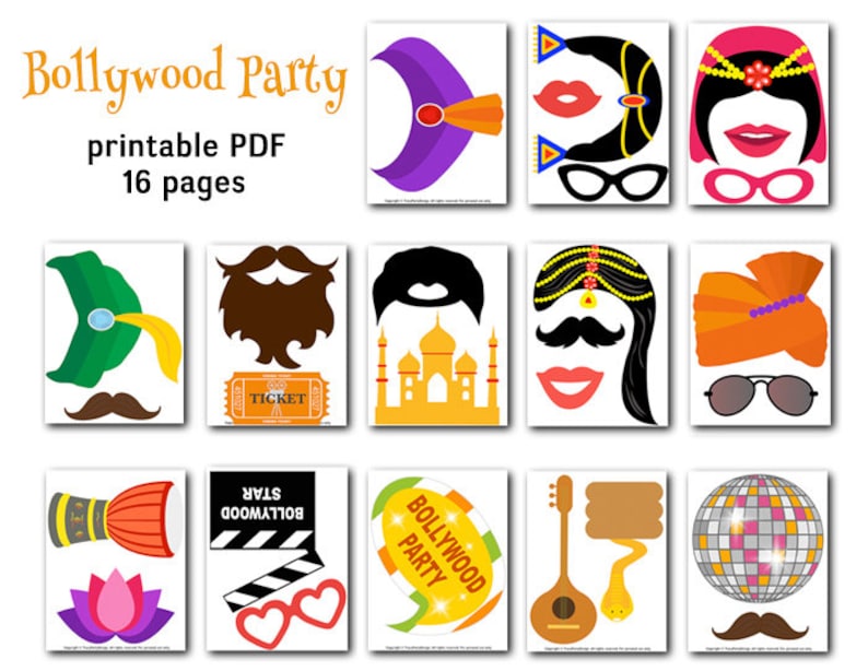 Printable Bollywood Party Photo Booth Props, India Themed Party Photo ...