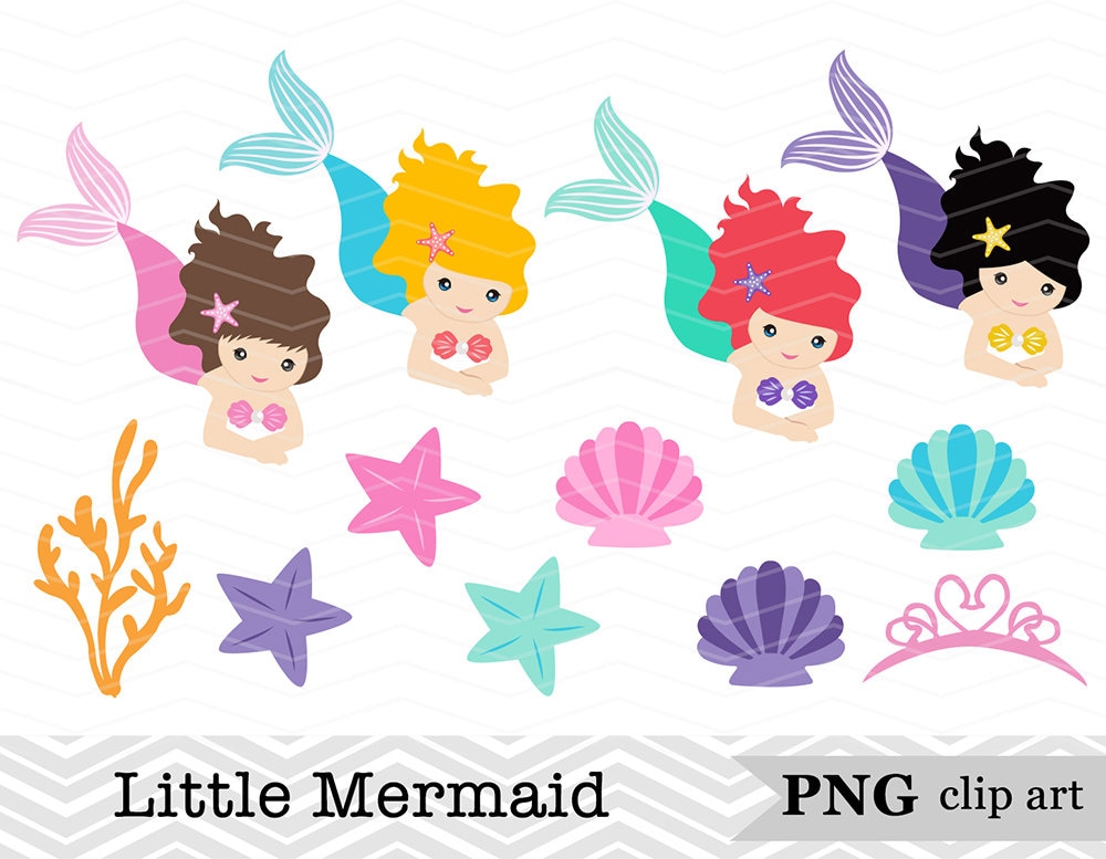 22 Digital Little Mermaid Clip Art, Little Mermaid Clipart, Girls ...