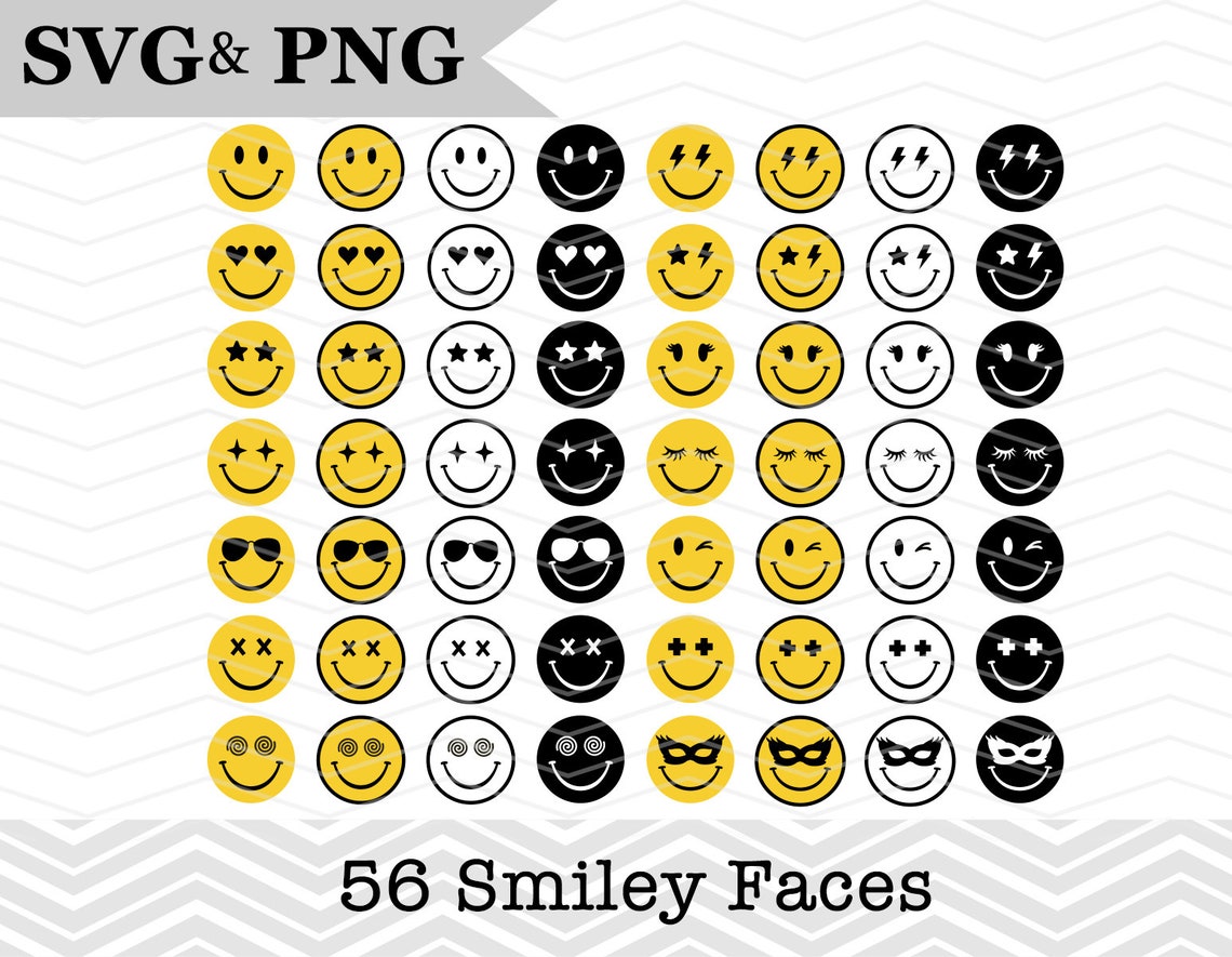 56 Smiley Face SVG, Smiley Face Clipart, Emoji SVG Cut File for Cricut ...