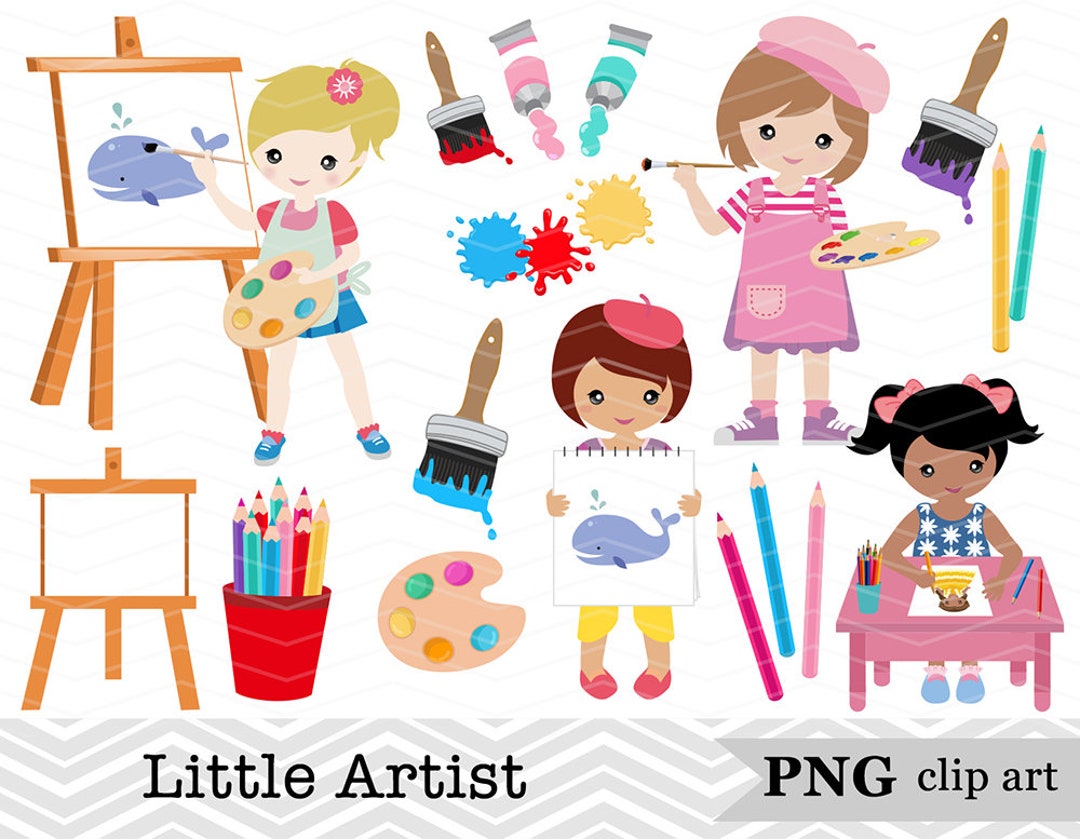51 Little Artist Girls Clip Art, Art and Paint Clipart, Girl Art Party ...