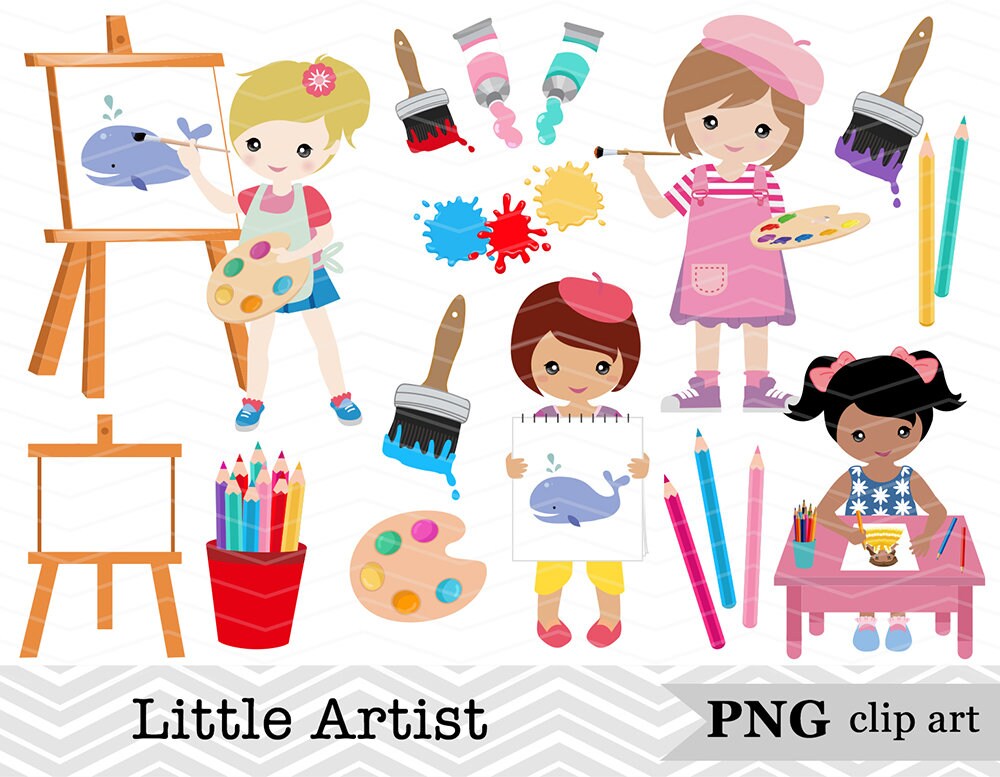 51 Little Artist Girls Clip Art, Art and Paint Clipart, Girl Art Party ...