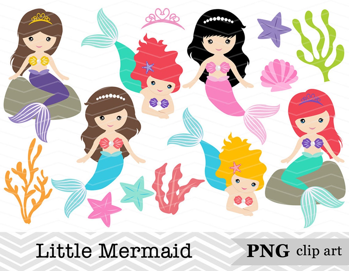 22 Digital Little Mermaid Clip Art, Little Mermaid Clipart, Girls ...