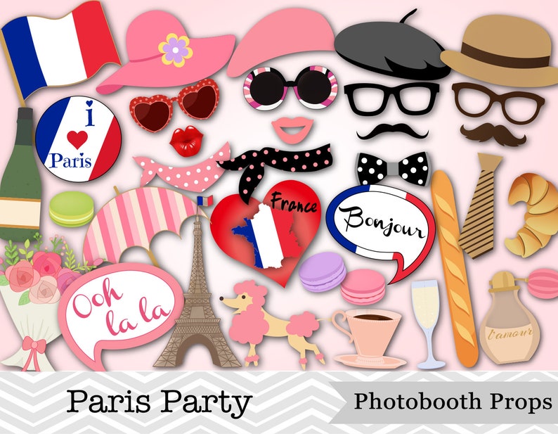 Printable I Love Paris Party Photo Booth Props, French Party Photo ...