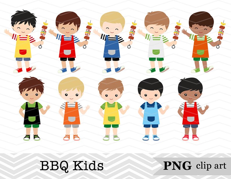 55 BBQ Party Boys Girls Clip Art, Summer Barbecue Kids Clipart, Girl ...