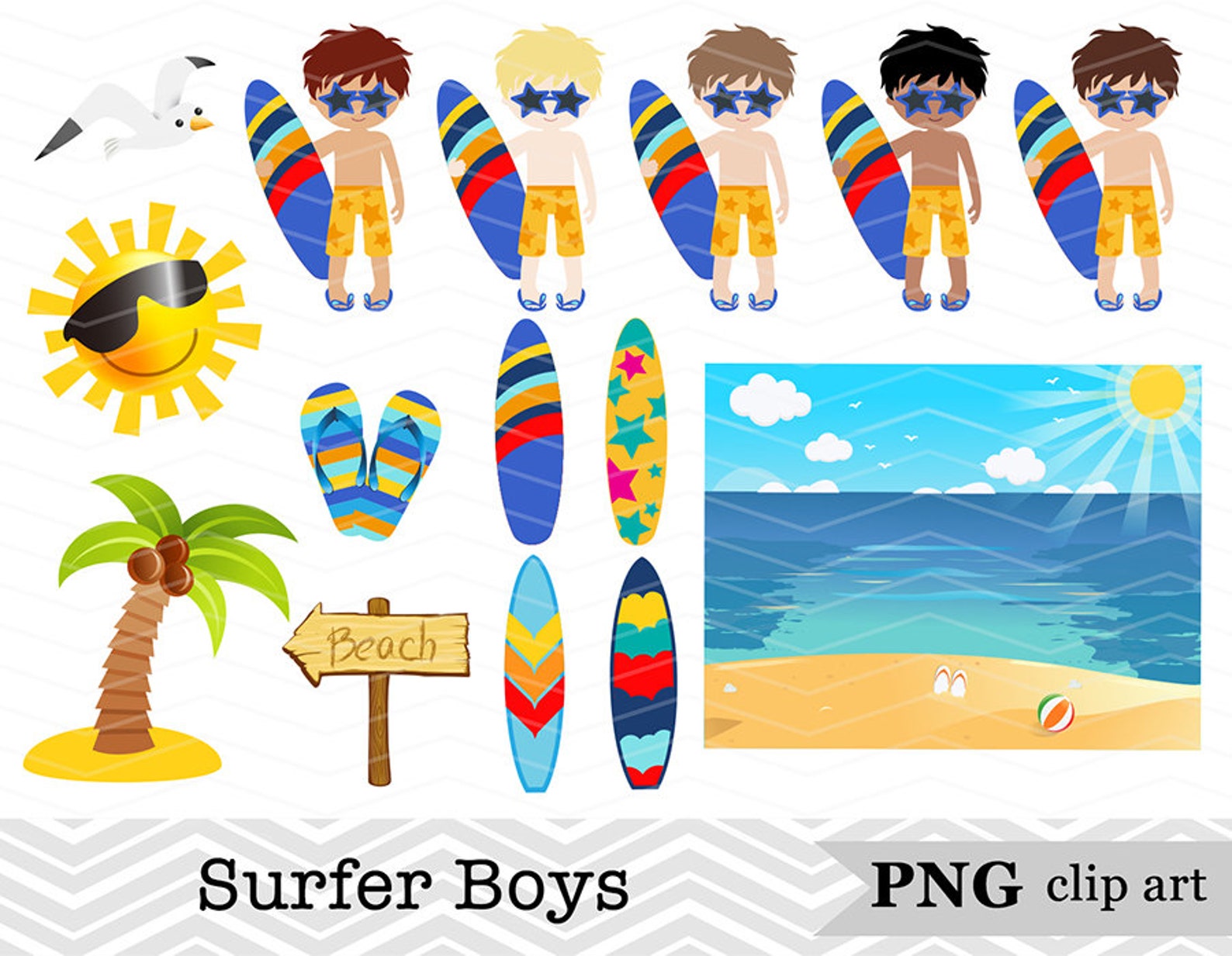 35 Surfer Boys Clip Art, Summer Vacation Clipart, Boy Surfing Clipart ...