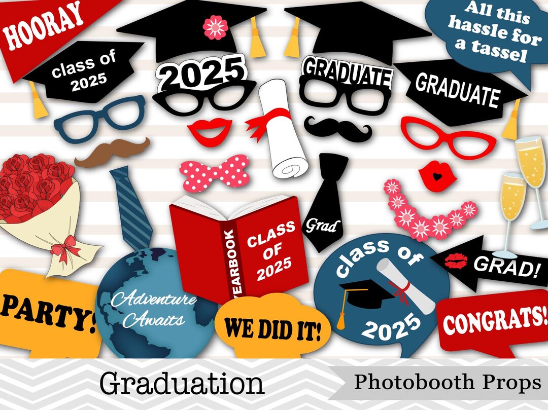 Graduation Party Photo Booth Props, Printable Grad 2025 Party Props ...