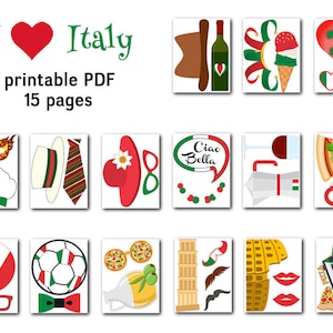 Printable I Love Italy Party Photo Booth Props, Italia Party Photo ...