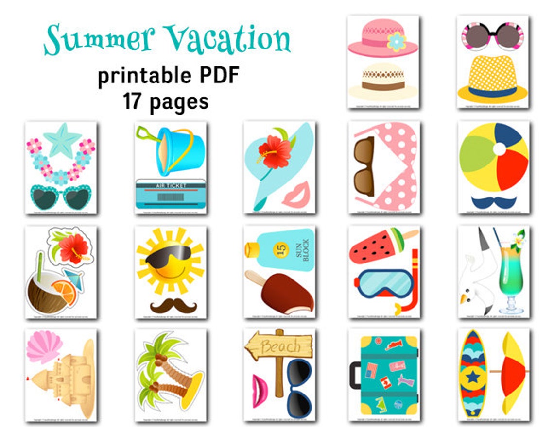 Printable Summer Beach Party Photo Booth Props, Summer Vacation Photo ...