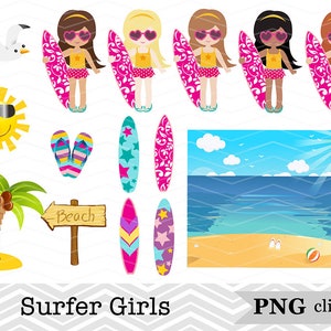 35 Surfer Girls Clip Art, Summer Vacation Clipart, Girl Surfing Clipart ...