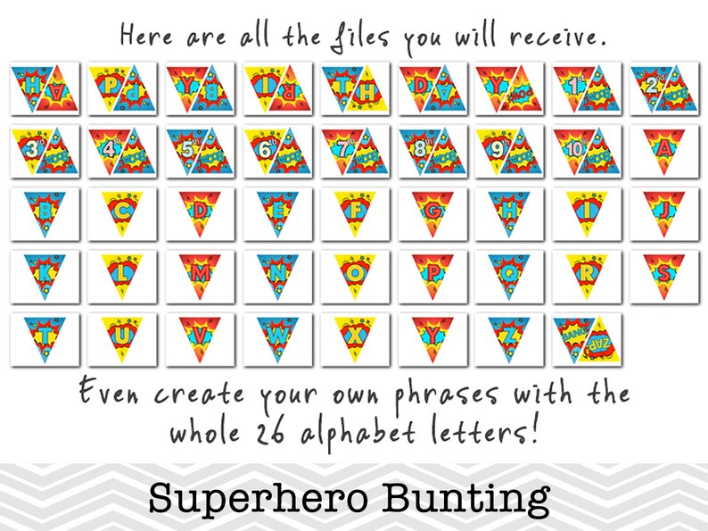 Printable Superhero Birthday Party Bunting Banner Flag, Make Your Own ...