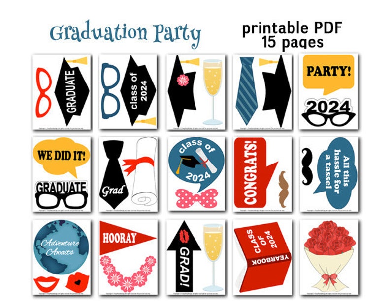 Graduation Party Photo Booth Props, Printable Grad 2024 Party Props ...