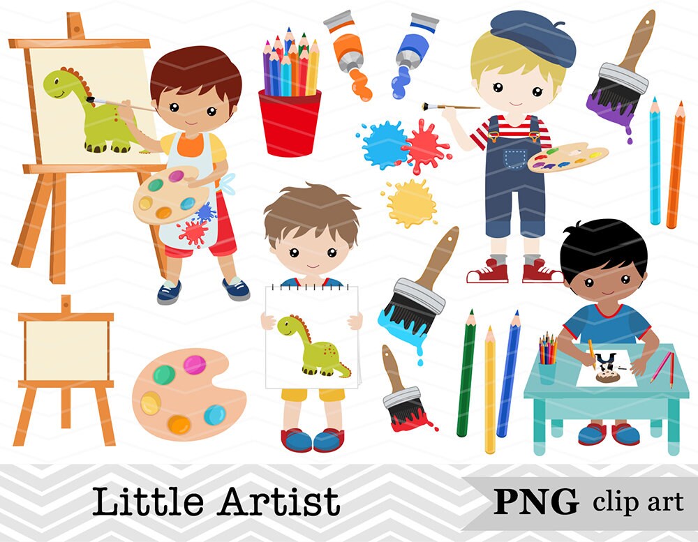 51 Little Artist Boys Clip Art, Art and Paint Clipart, Boy Art Party ...