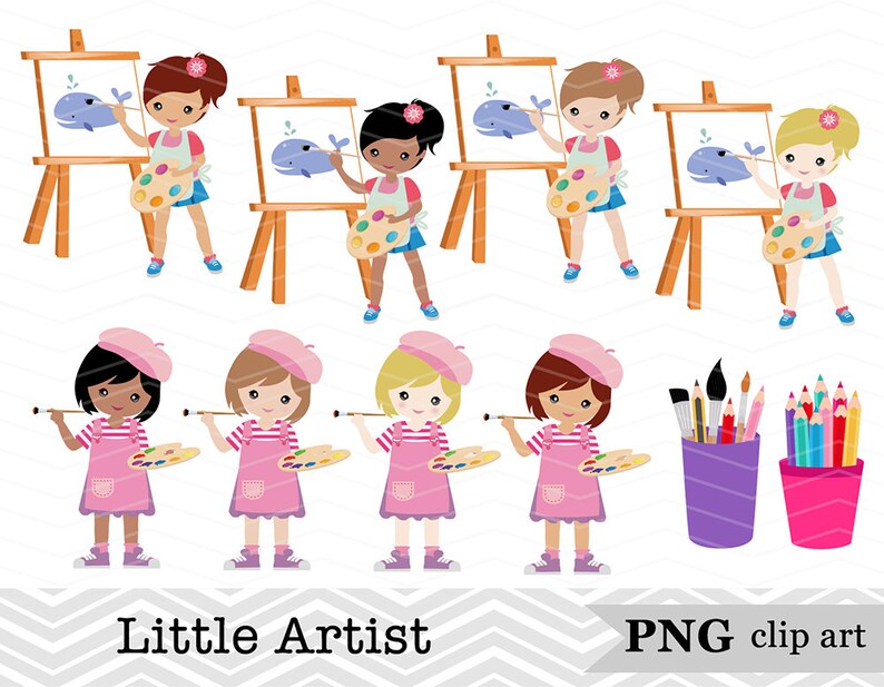 51 Little Artist Girls Clip Art, Art and Paint Clipart, Girl Art Party ...