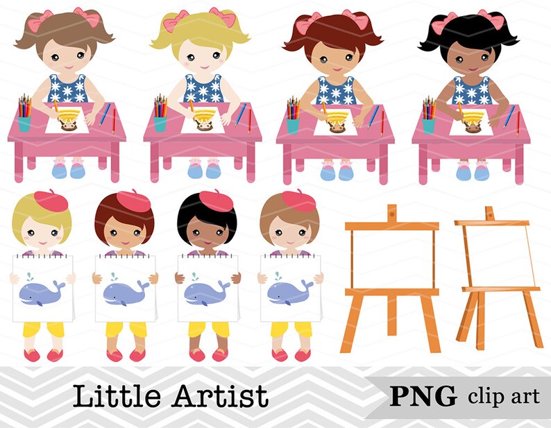 51 Little Artist Girls Clip Art, Art and Paint Clipart, Girl Art Party ...