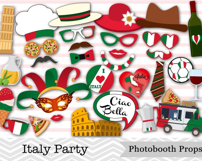 35 Italian Photo Booth Props, Italy Themed Party Props, Love Rome Party ...