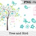 Digital Tree and Birds Clip Art, Wedding Birds Clipart, Blue and Green ...
