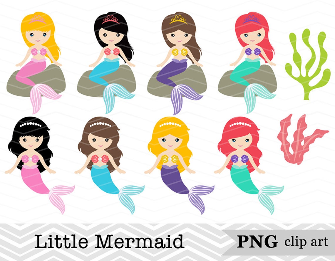 22 Digital Little Mermaid Clip Art, Little Mermaid Clipart, Girls ...