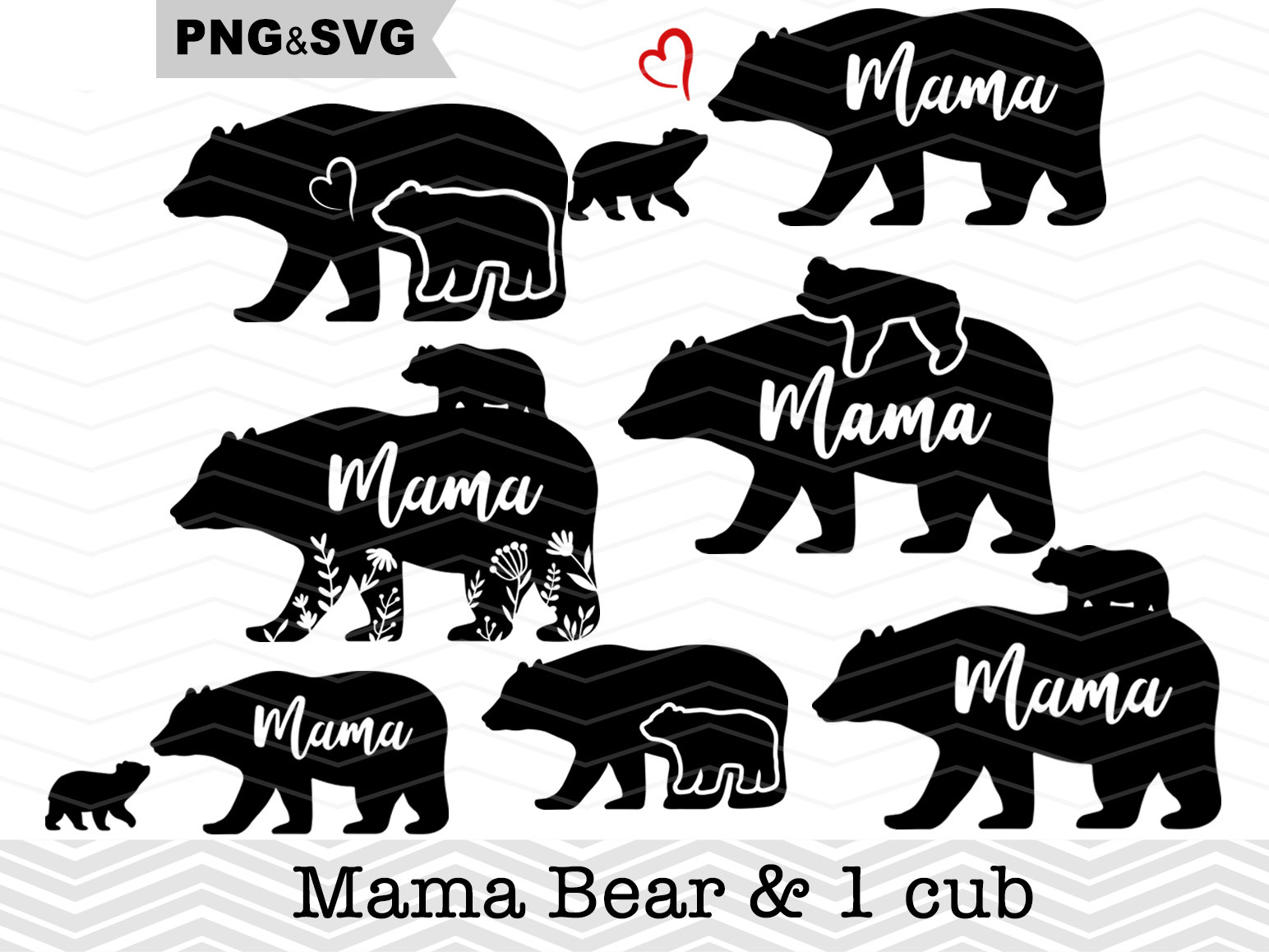 Mama Bear and 1 Cub SVG, Mama Bear Baby Bear Clipart, Mama Bear SVG Cut ...